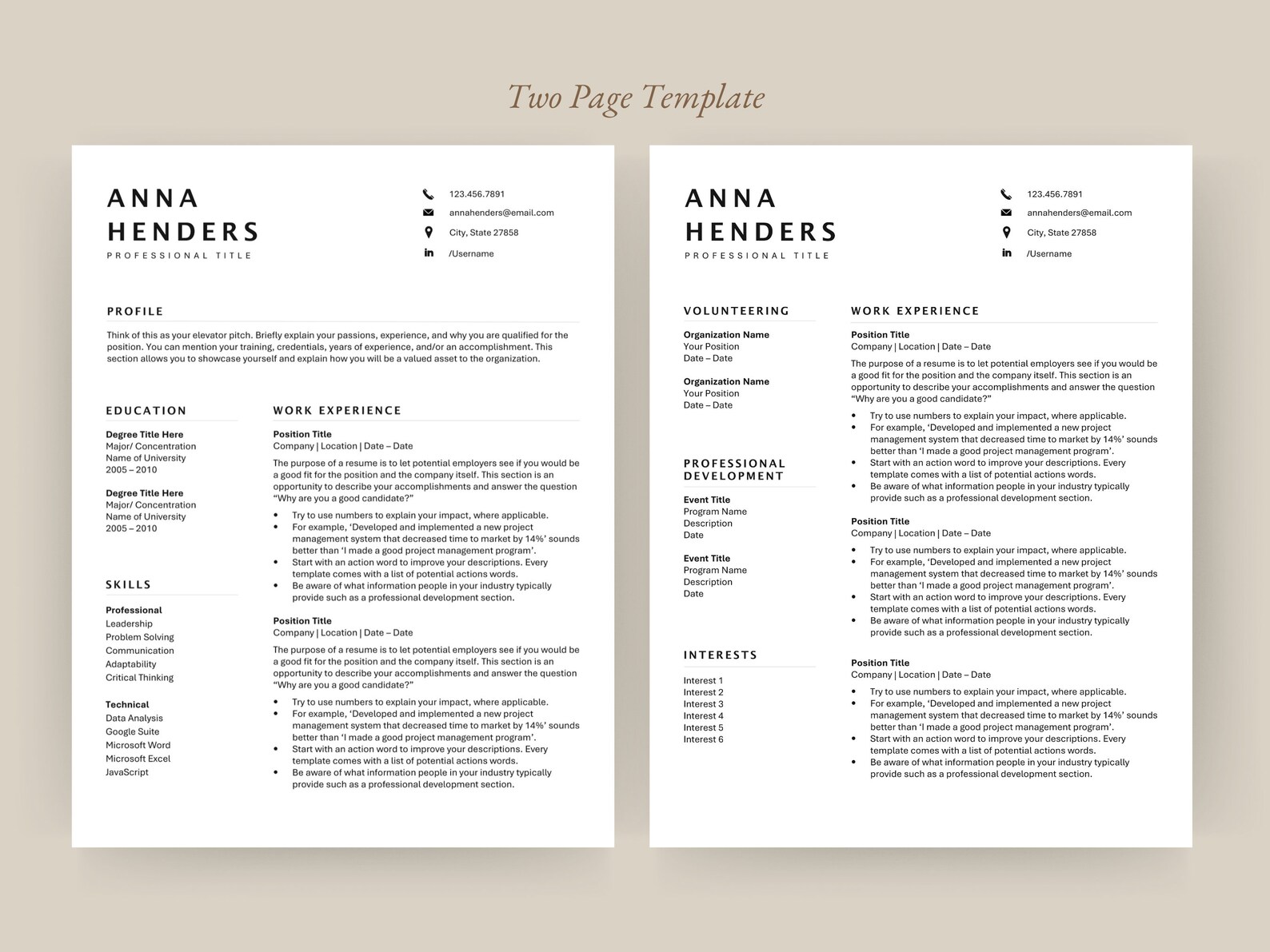 Minimalist Resume Template Word (clean, Simple Resume, Modern Resume ...