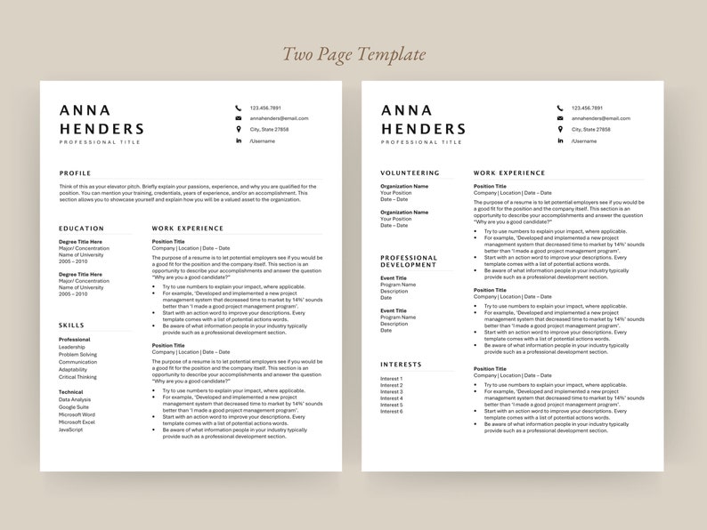 Minimalist Resume Template Word (clean, Simple Resume, Modern Resume ...