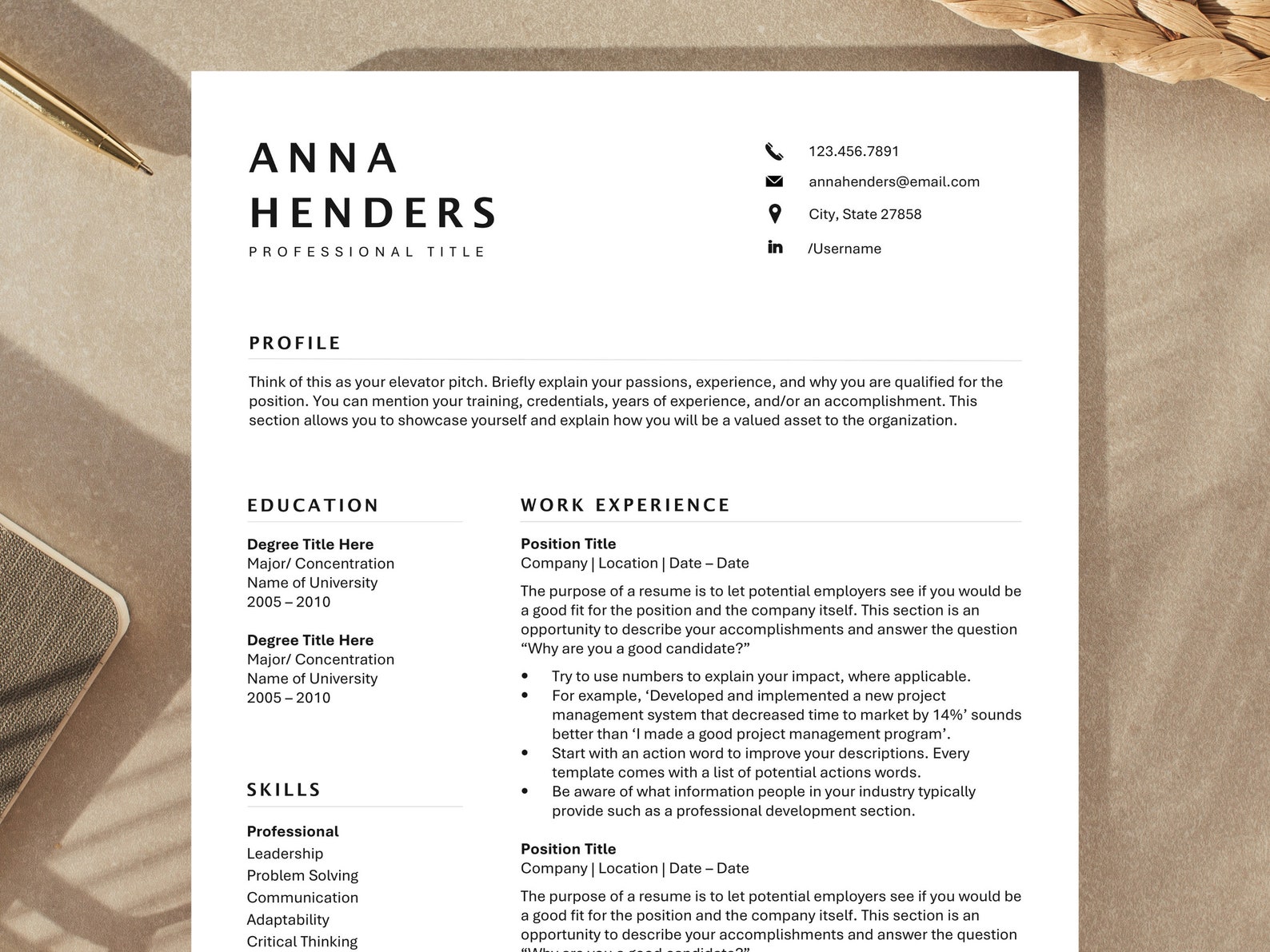 Minimalist Resume Template Word (clean, Simple Resume, Modern Resume ...