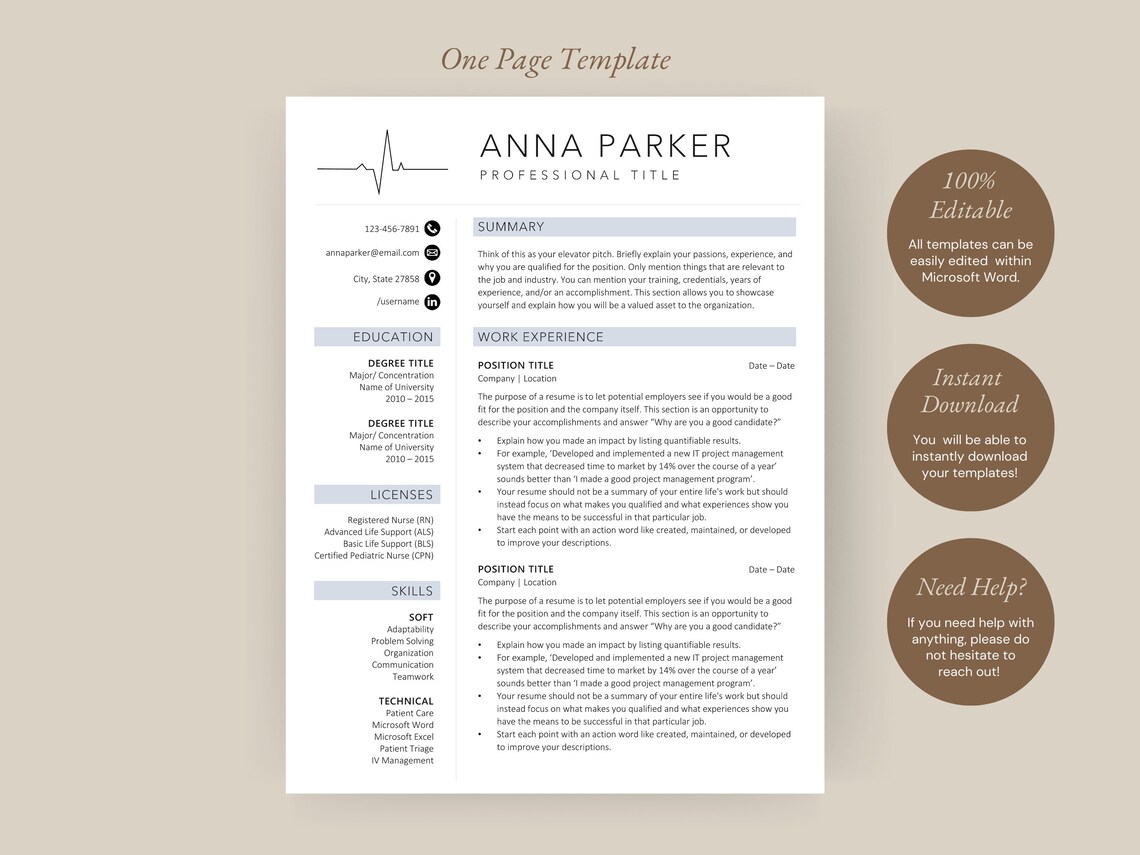 Nursing Resume Template for Word RN Registered Nurse Resume, Nursing ...