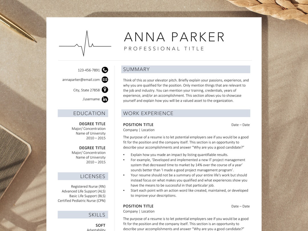 Nursing Resume Template for Word (RN Registered Nurse Resume, Nursing ...