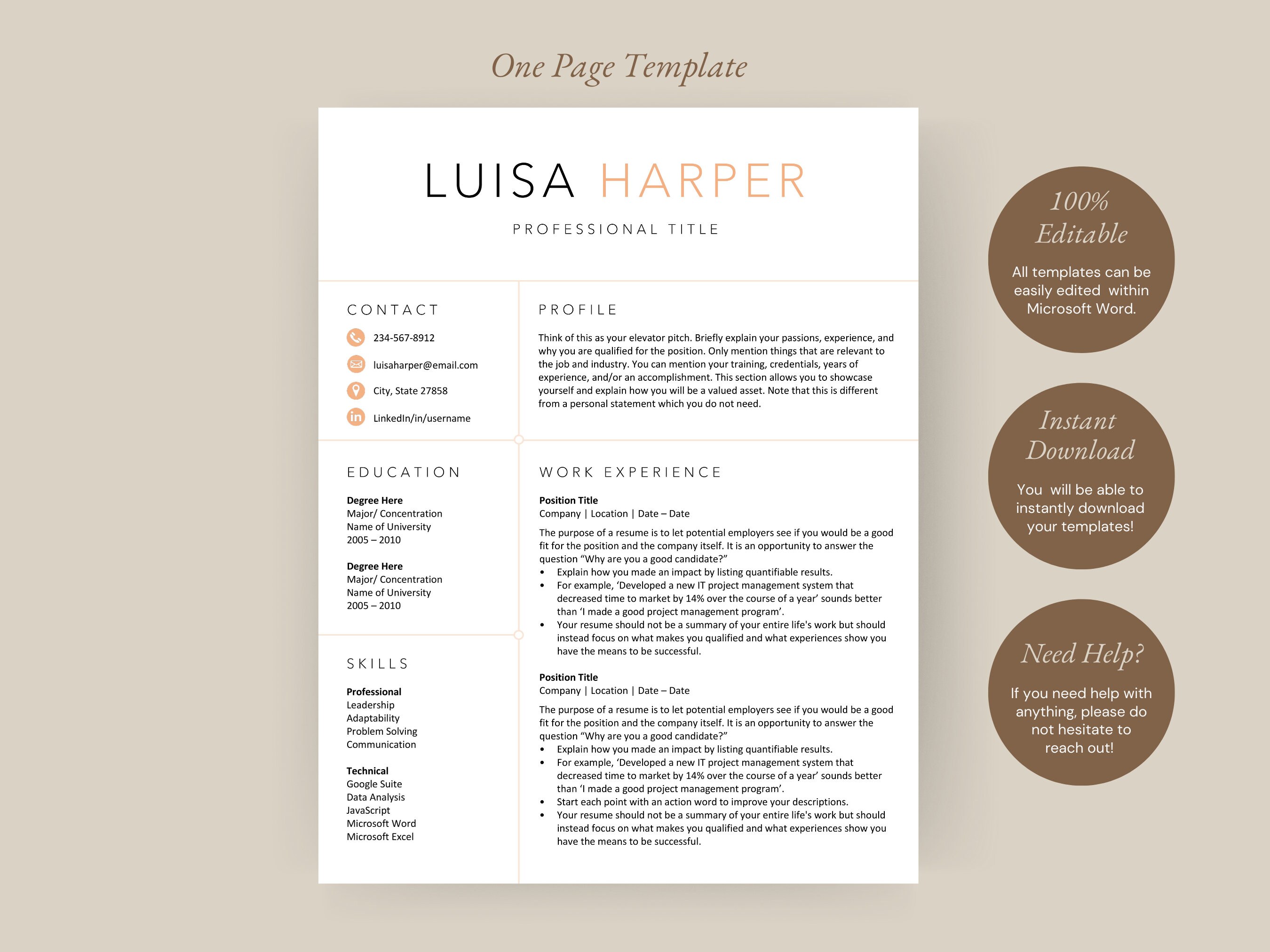 Creative Resume for Word (modern Resume Template 2025, 1 & 2 Page ...