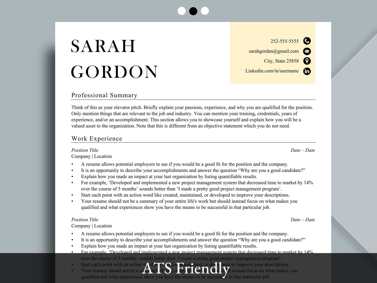 Creative ATS Resume Template for Word (modern, Professional Resume ...