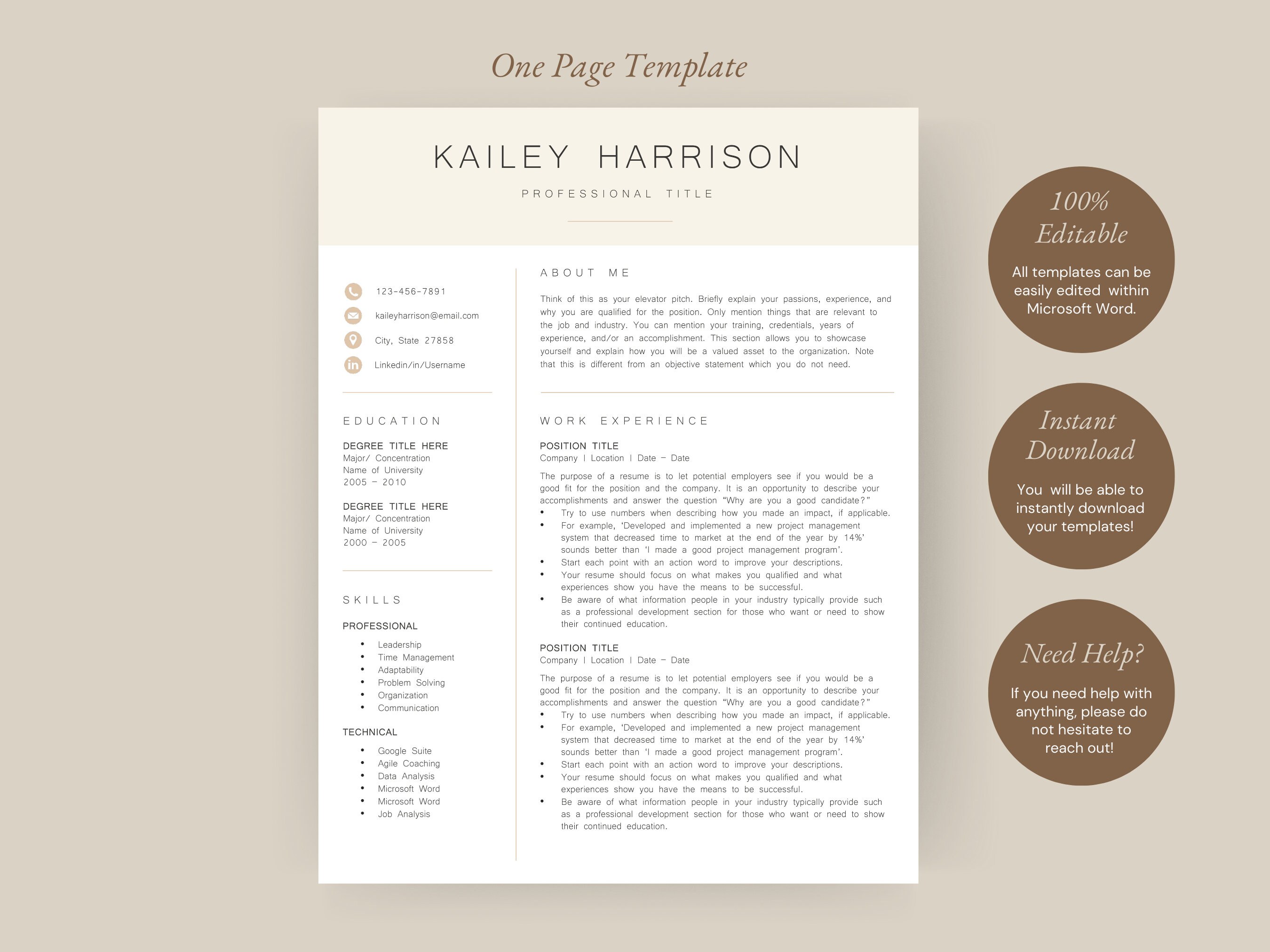 Professional Resume Template (clean, Modern Resume Template, 1 & 2 Page ...