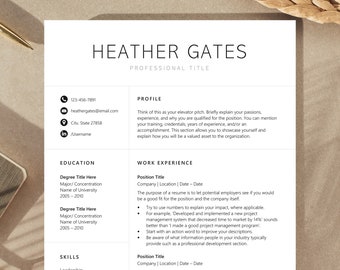 Minimalist Resume Template Word clean Simple Resume Modern - Etsy