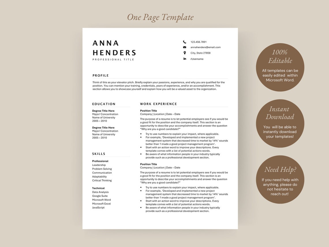 Minimalist Resume Template Word clean, Simple Resume, Modern Resume ...