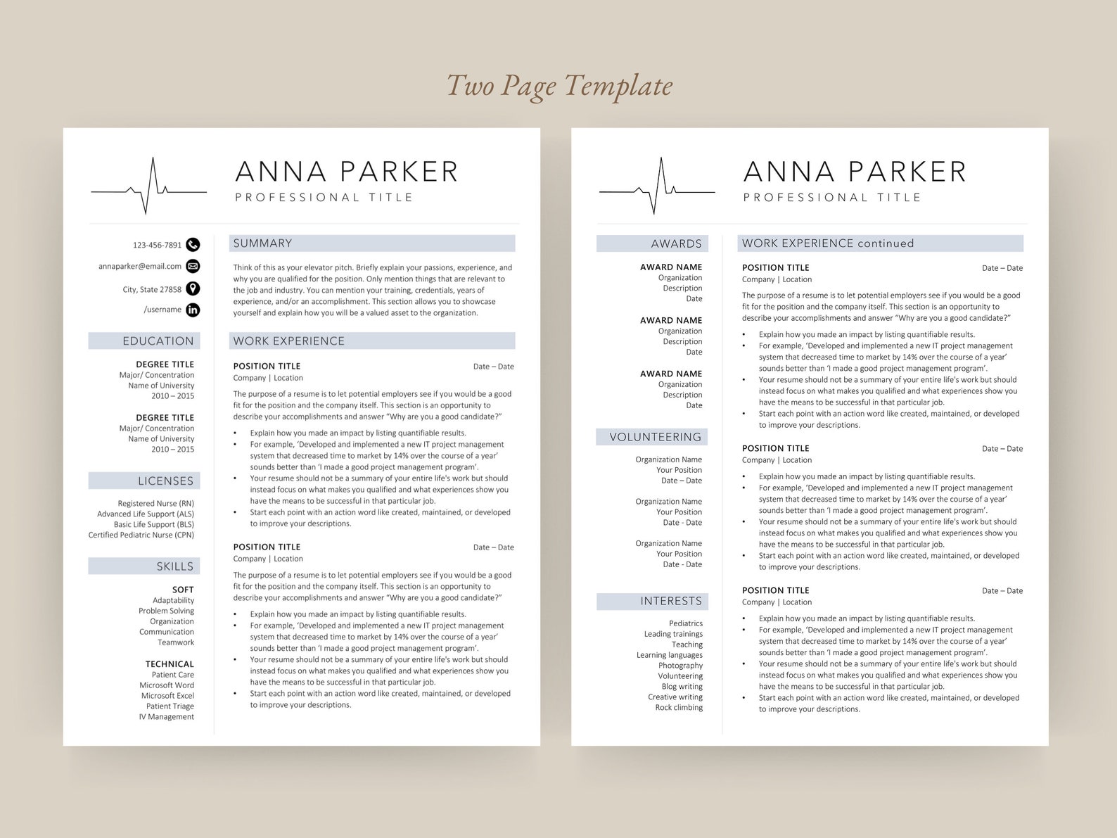 Nursing Resume Template for Word (RN Registered Nurse Resume, Nursing ...