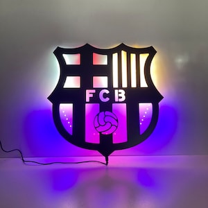 Barcelona LED Light Sign, Football Team Logo Wall Art, Aluminum LED ...