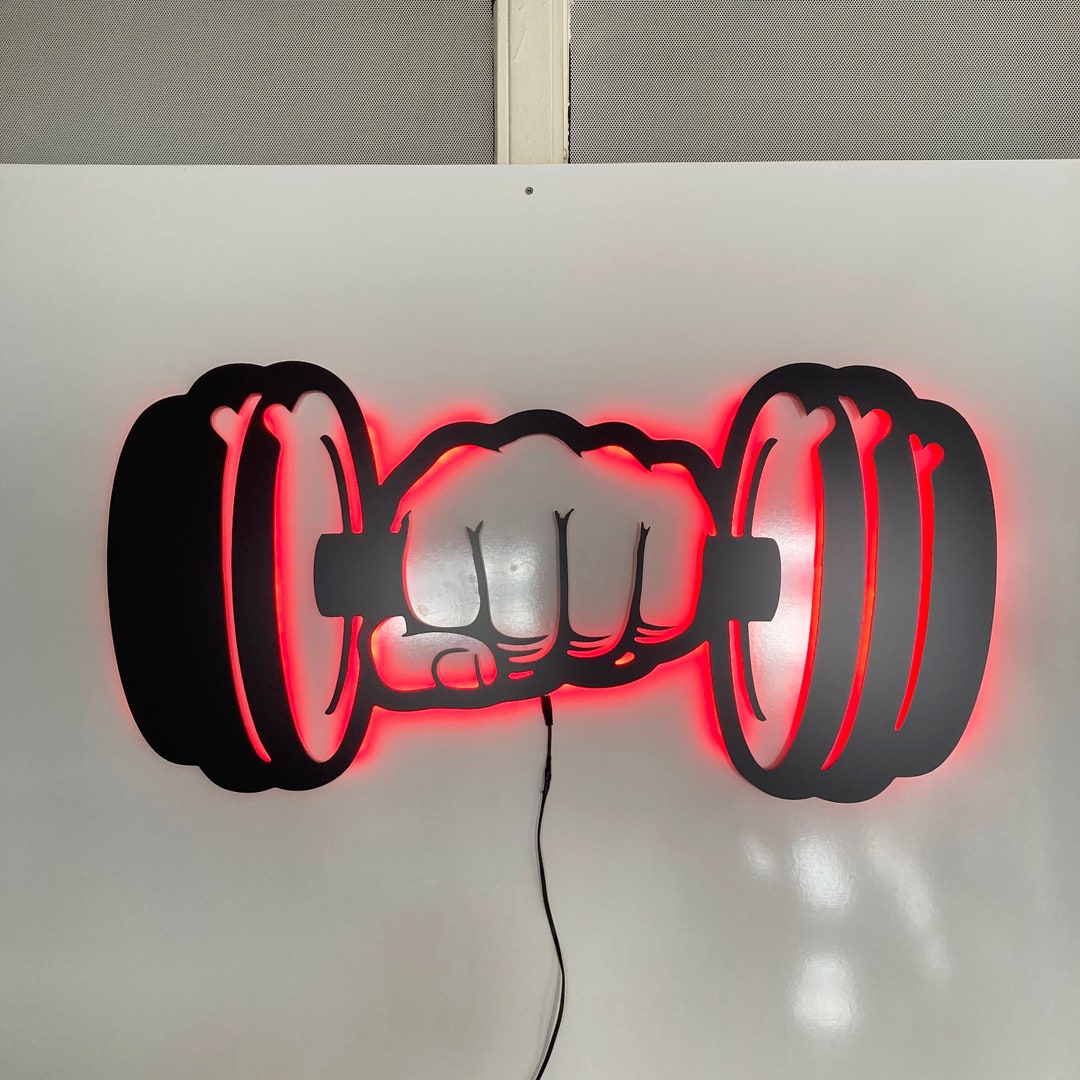 Wall Sign 3D Dumbbell Wall Decor Led Light Wall Decor - Etsy
