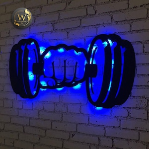 Wall Sign 3D Dumbbell Wall Decor Led Light Wall Decor - Etsy