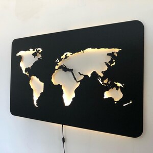 Wall Sign 3D, World Map Wall Decor, Led Light Wall Decor, Composite ...