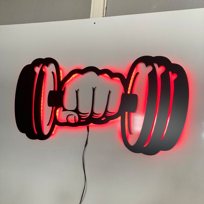 Wall Sign 3D Dumbbell Wall Decor Led Light Wall Decor - Etsy