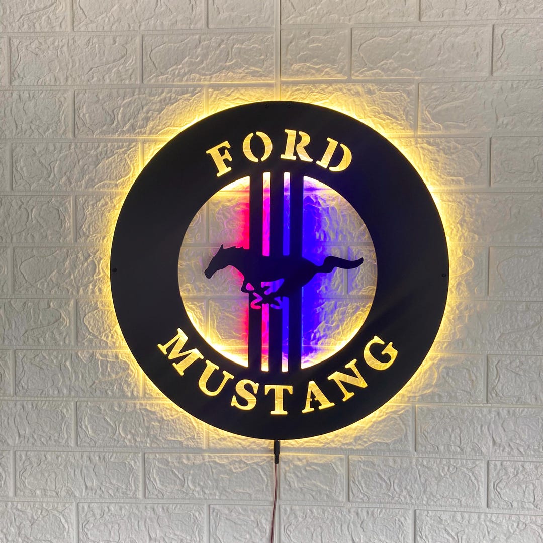 Ford Mustang LED Light Sign, Round Mustang Logo Wall Art, Mustang LED ...