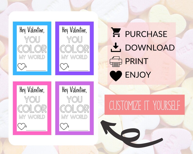 Class Valentines Printables, Colorful Valentines Cards - Etsy