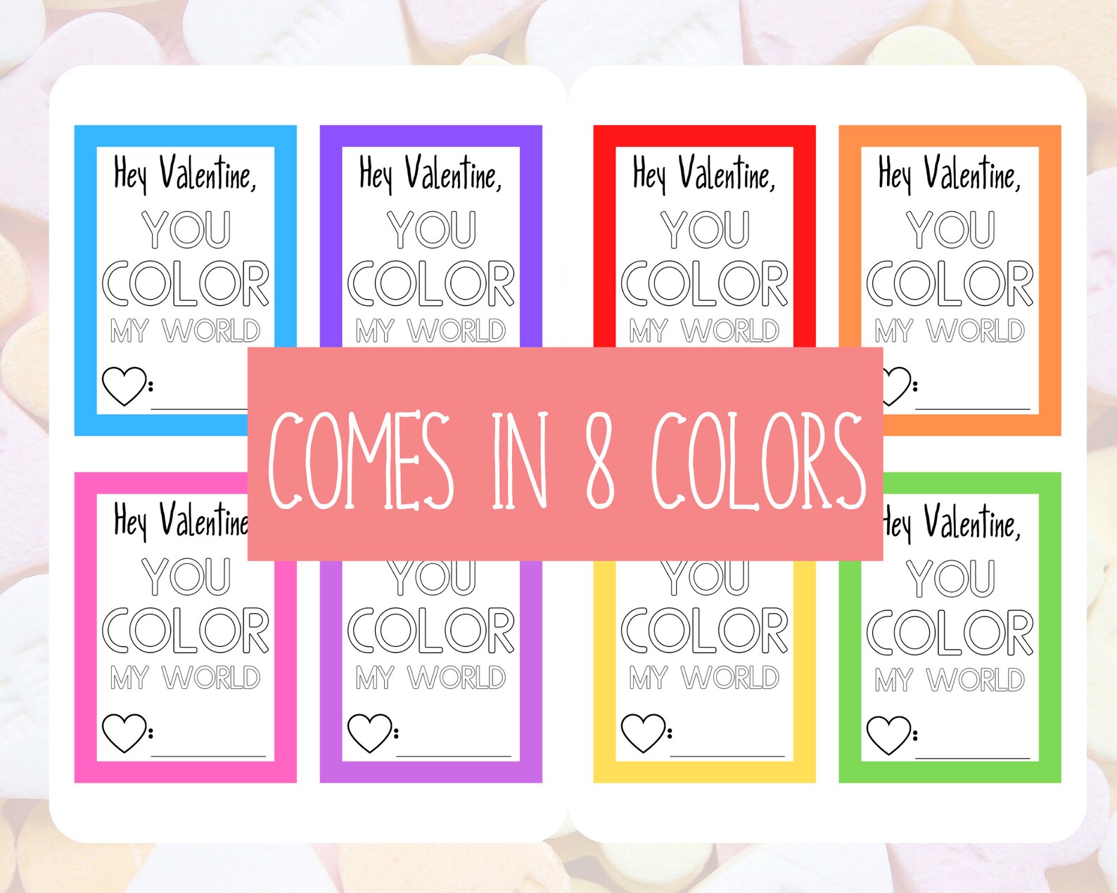 Class Valentines Printables, Colorful Valentines Cards - Etsy
