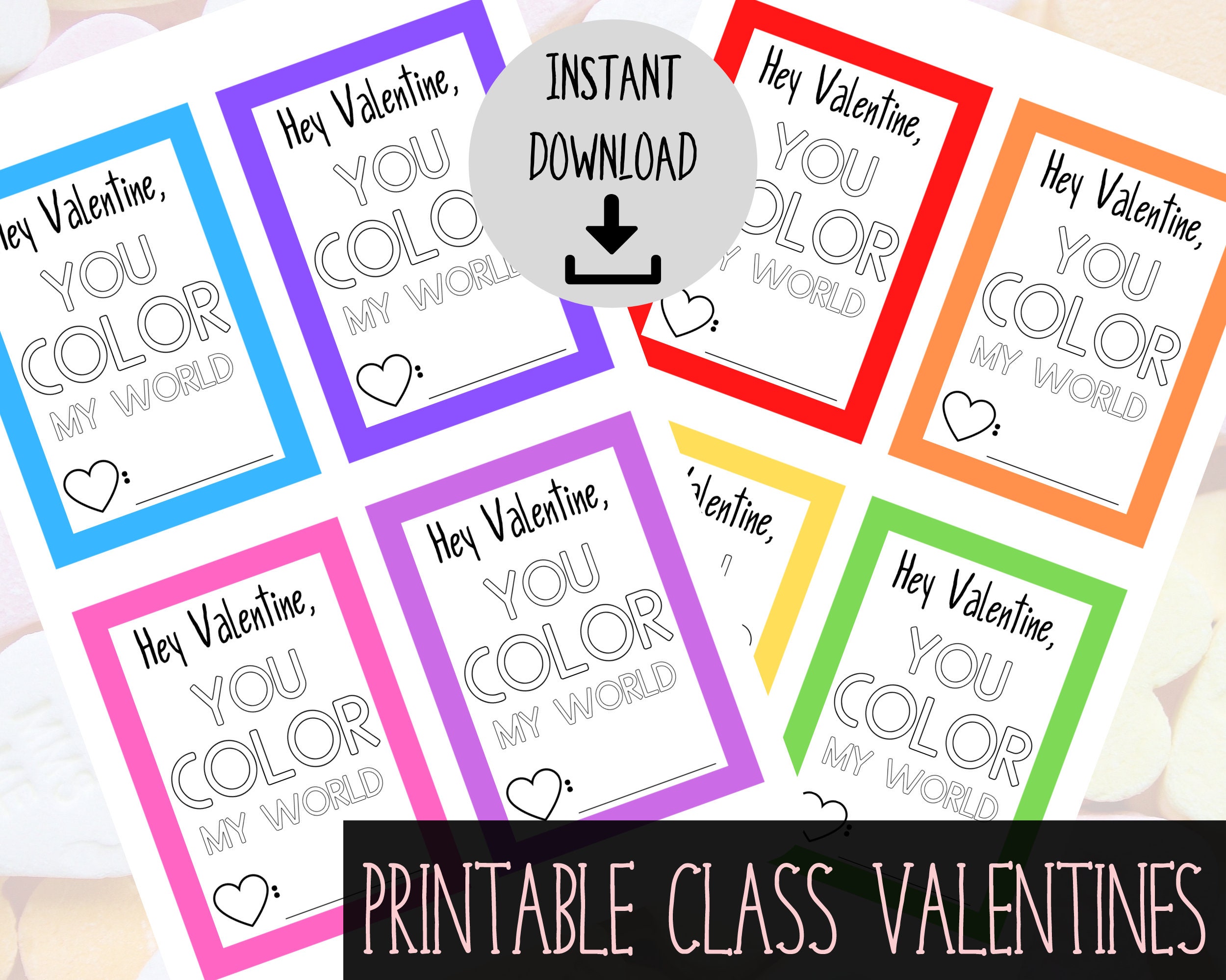 Class Valentines Printables, Colorful Valentines Cards - Etsy