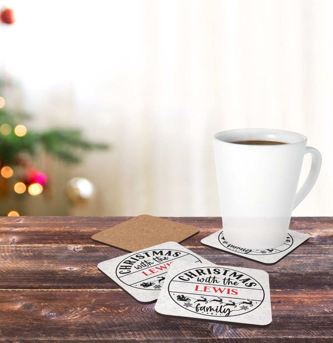 Customized Family Christmas Coaster Set, Personalized Coaster Set for ...