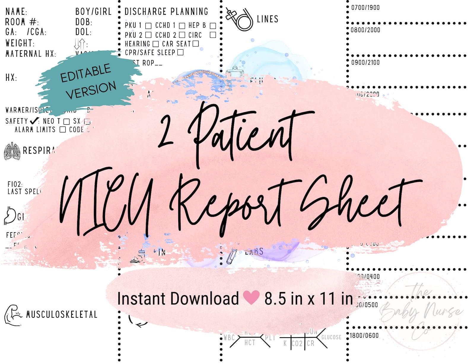 EDITABLE NICU Nurse Report Sheet Neonatal Icu Report Sheet Baby Nurse ...