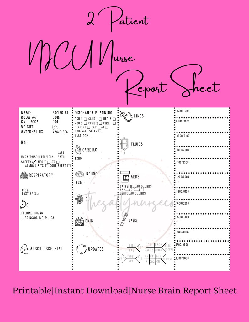 Nicu/neonatal Nurse Report Sheet Nurse Brain Full - Etsy