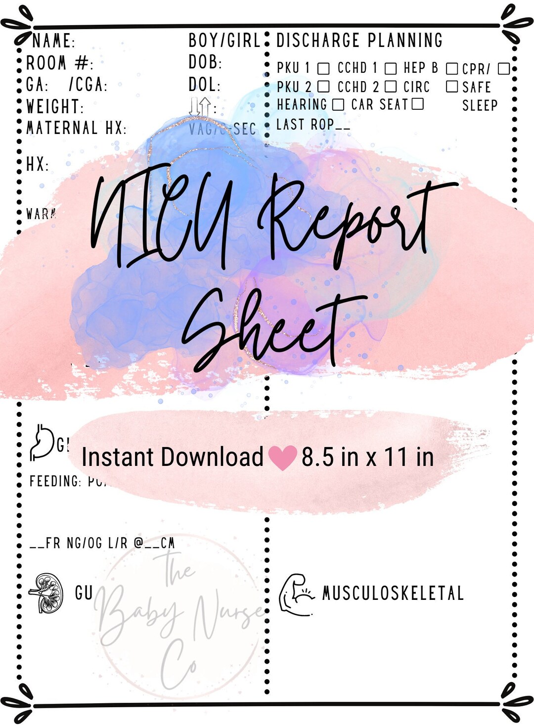 NICU Nurse Report Sheet Neonatal Icu Report Sheet Baby Nurse Brain ...