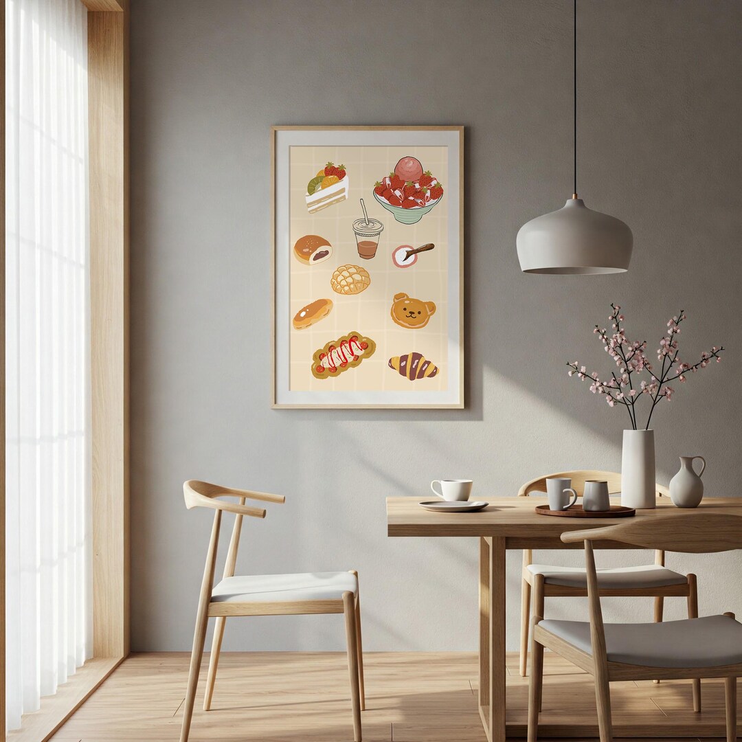 Korean Bakery Art Prints: Pat Bingsu, Croissant, Cake Digital Wall ...