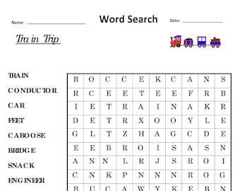 Train Word Search - Etsy
