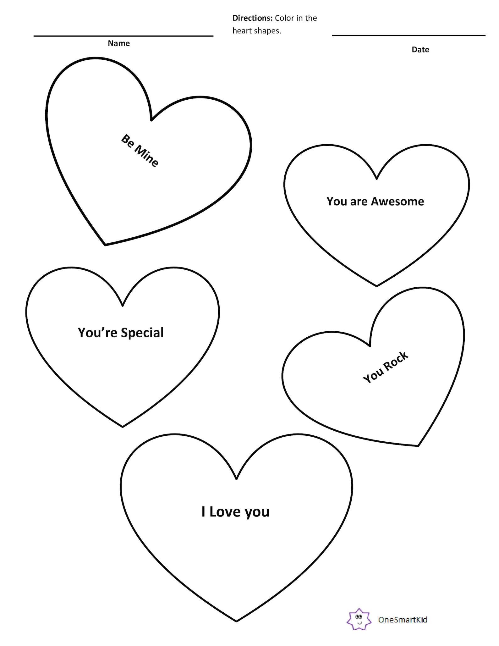 Valentine's Day Worksheet for Children_ Hearts With Kind Words - Etsy