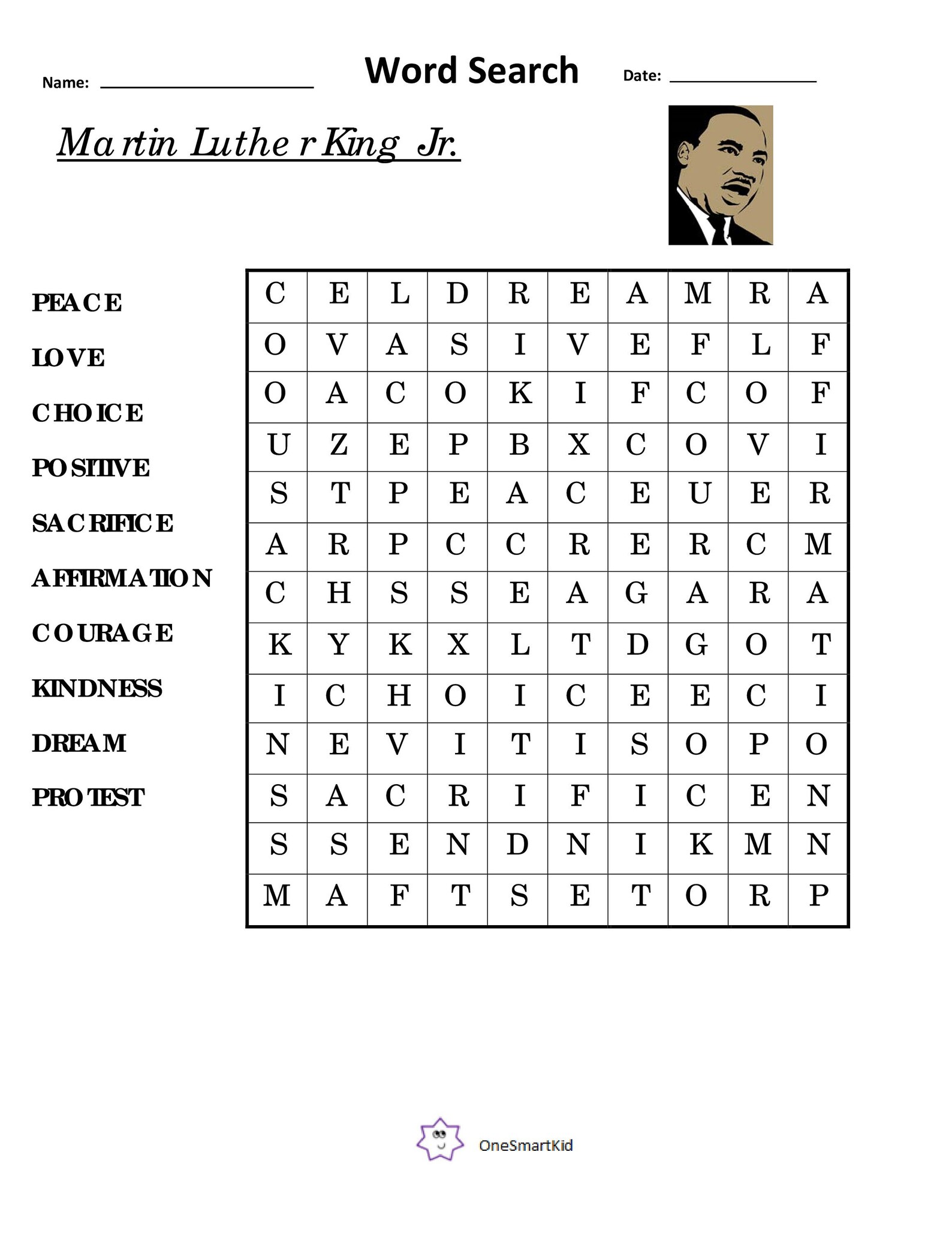 Martin Luther King Jr. - Word Search Puzzle 1 - Etsy