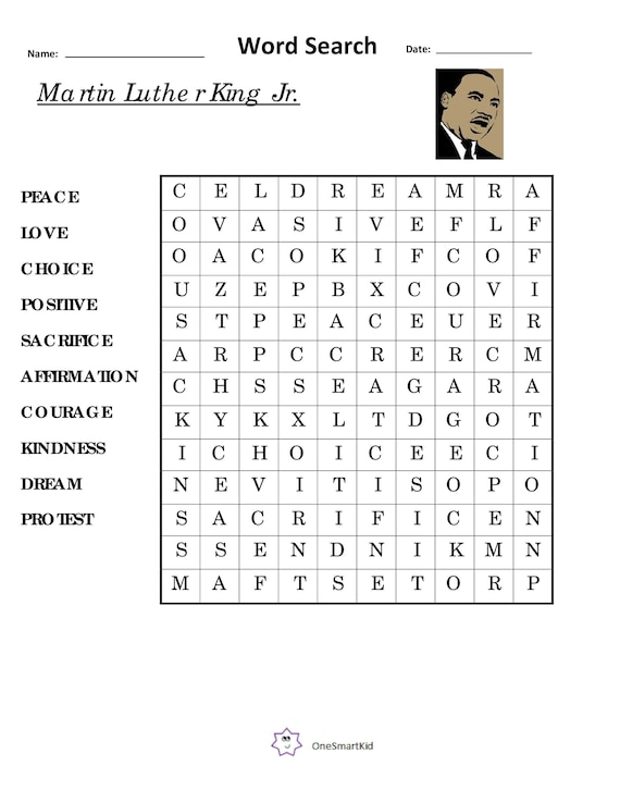 Martin Luther King Word Search