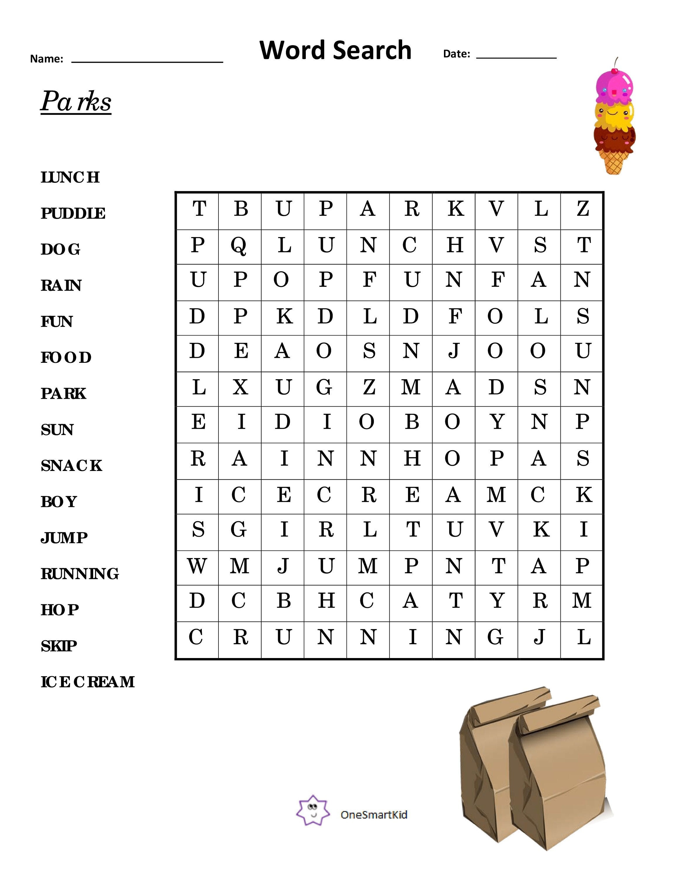 Kids Word Search - Parks Themed Puzzle Downloadable Digital Sheet - Etsy