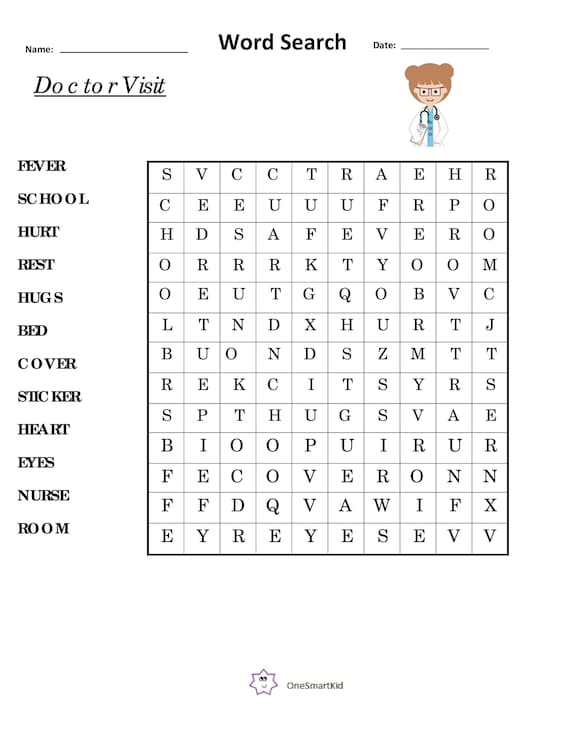 Doctor Visit Kids Word Search Downloadable Worksheet - Etsy