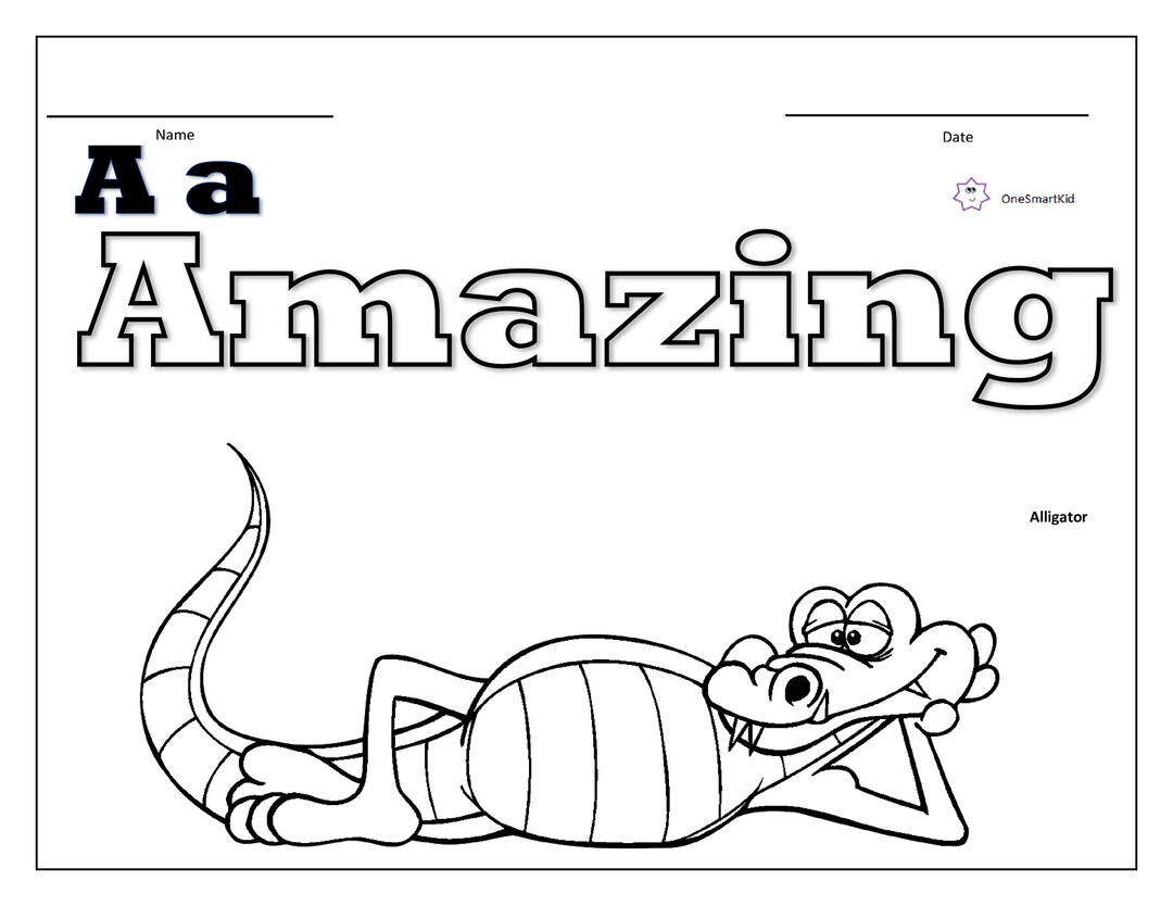Kids Coloring Worksheet of the Letter A- Alligator - Etsy
