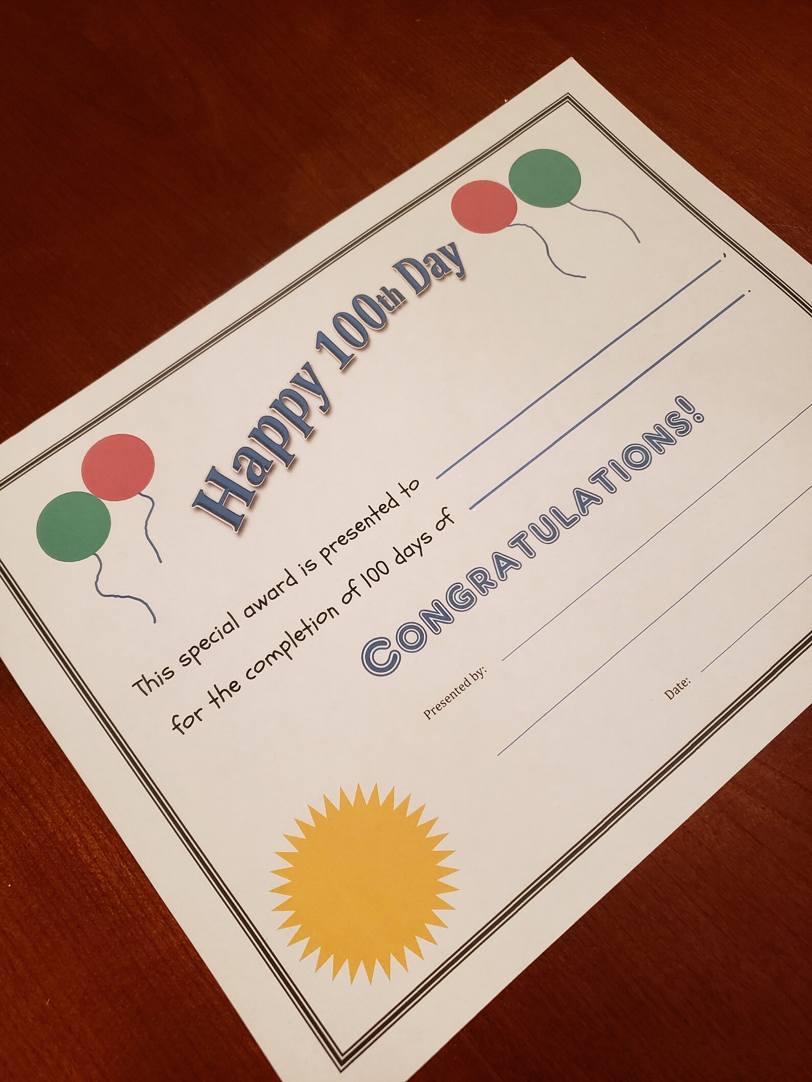100th Day Digital Certificate - Etsy