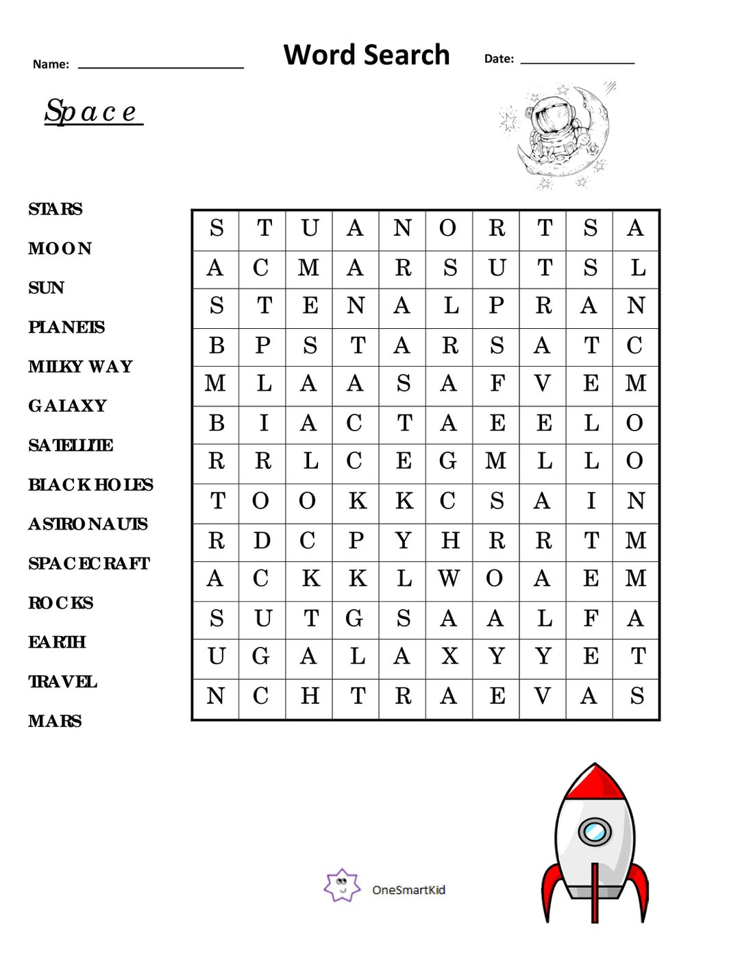 Kids Word Search - Space Themed Puzzle Downloadable Digital Sheet - Etsy