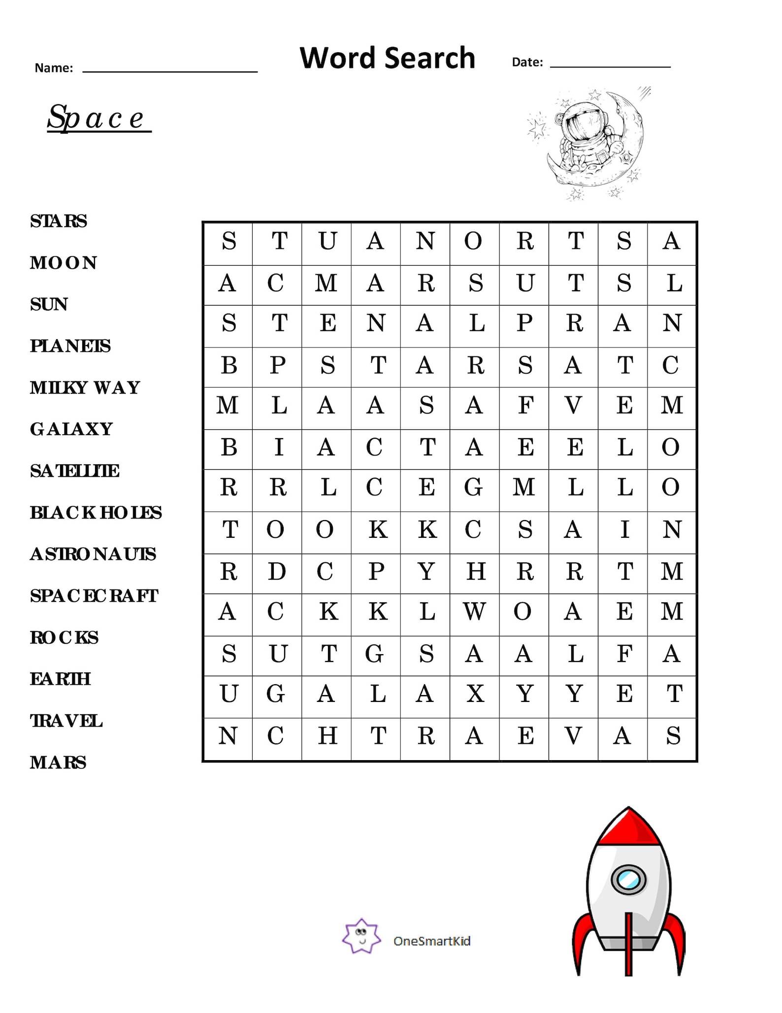 Kids Word Search - Space Themed Puzzle Downloadable Digital Sheet - Etsy