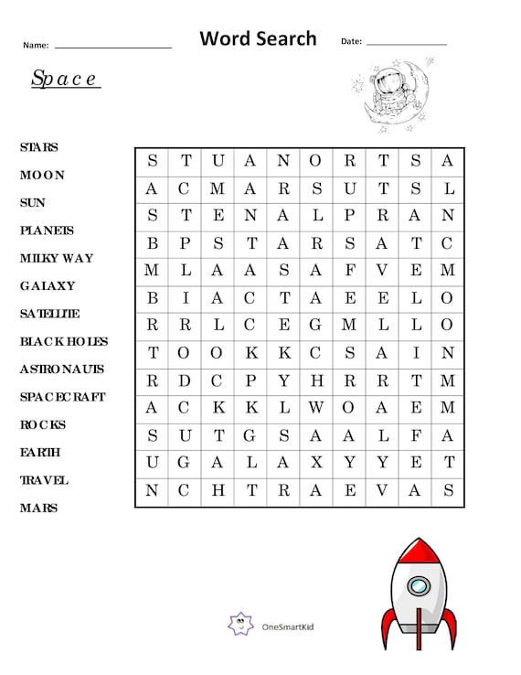 Kids Word Search Space Themed Puzzle Downloadable Digital | Etsy