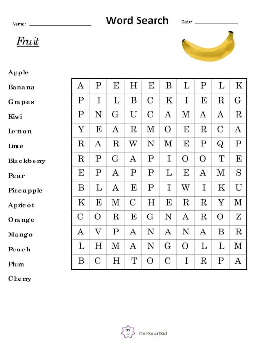 Digital Download_kids Word Search Puzzle_ Theme Fruit - Etsy
