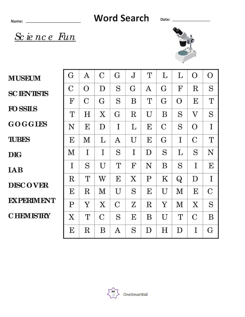 Kids Word Search - Science Fun Themed Puzzle Downloadable Digital Sheet ...