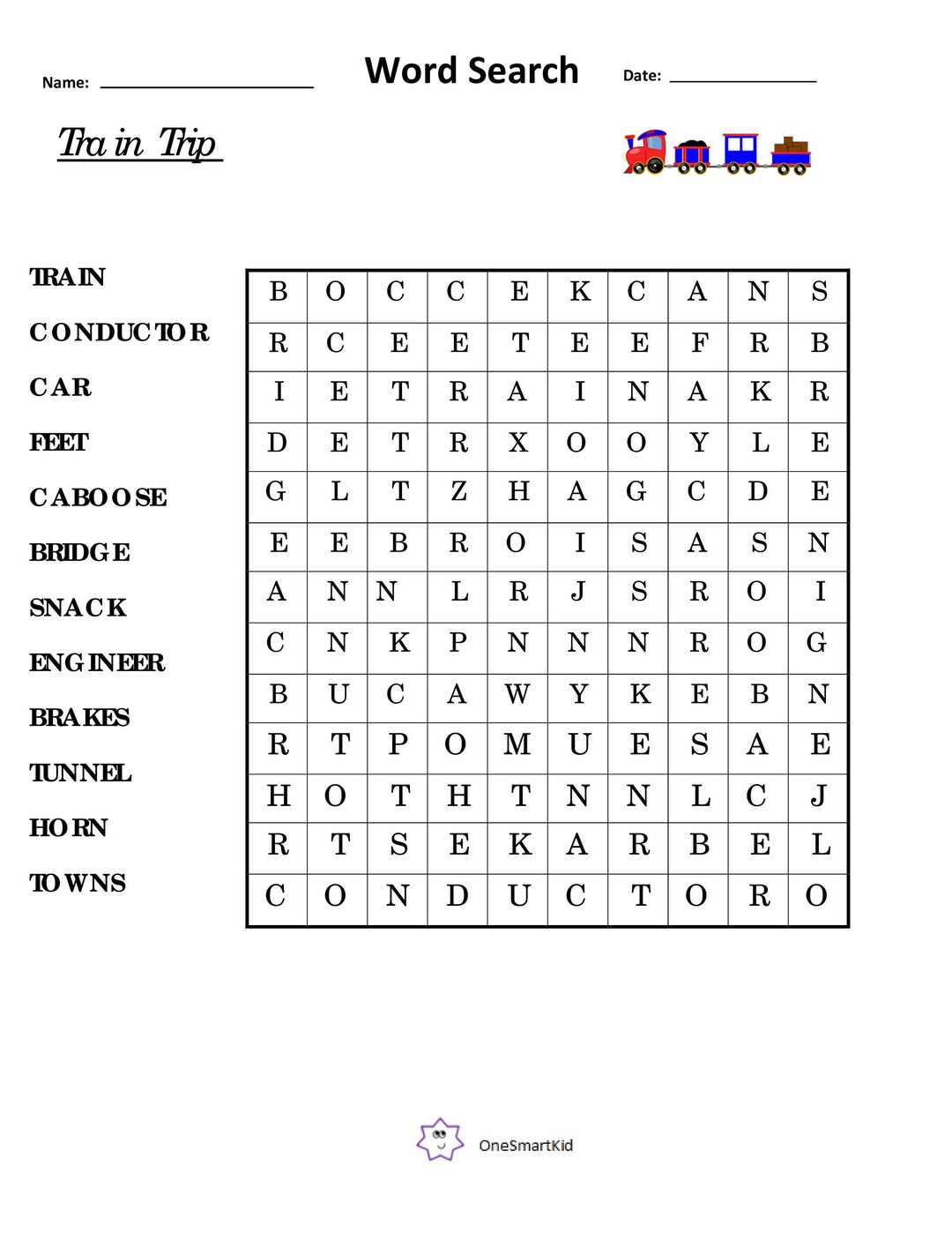 Kids Train Trip-word Search Downloadable Worksheet - Etsy