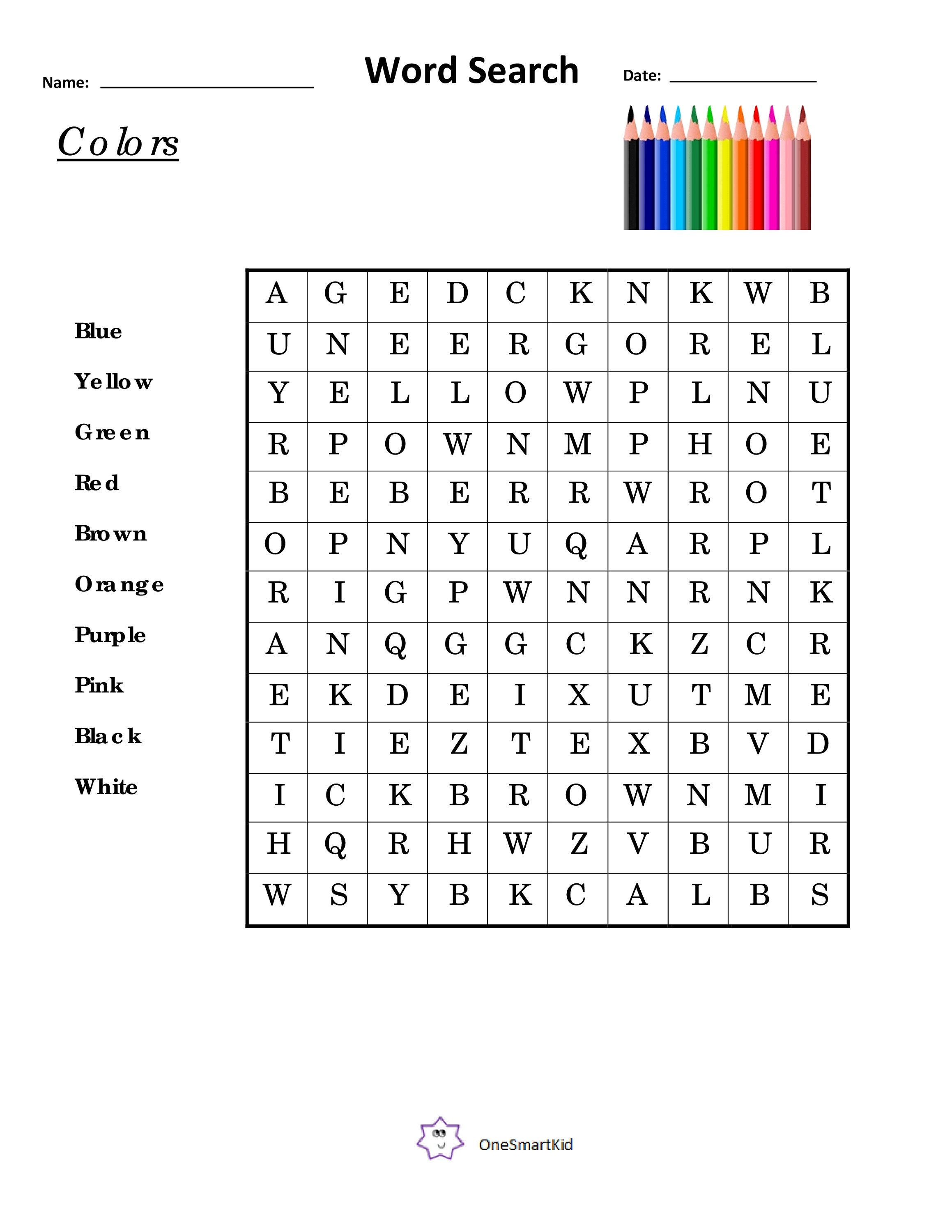 Kids Word Serach Theme_ Colors - Etsy Canada