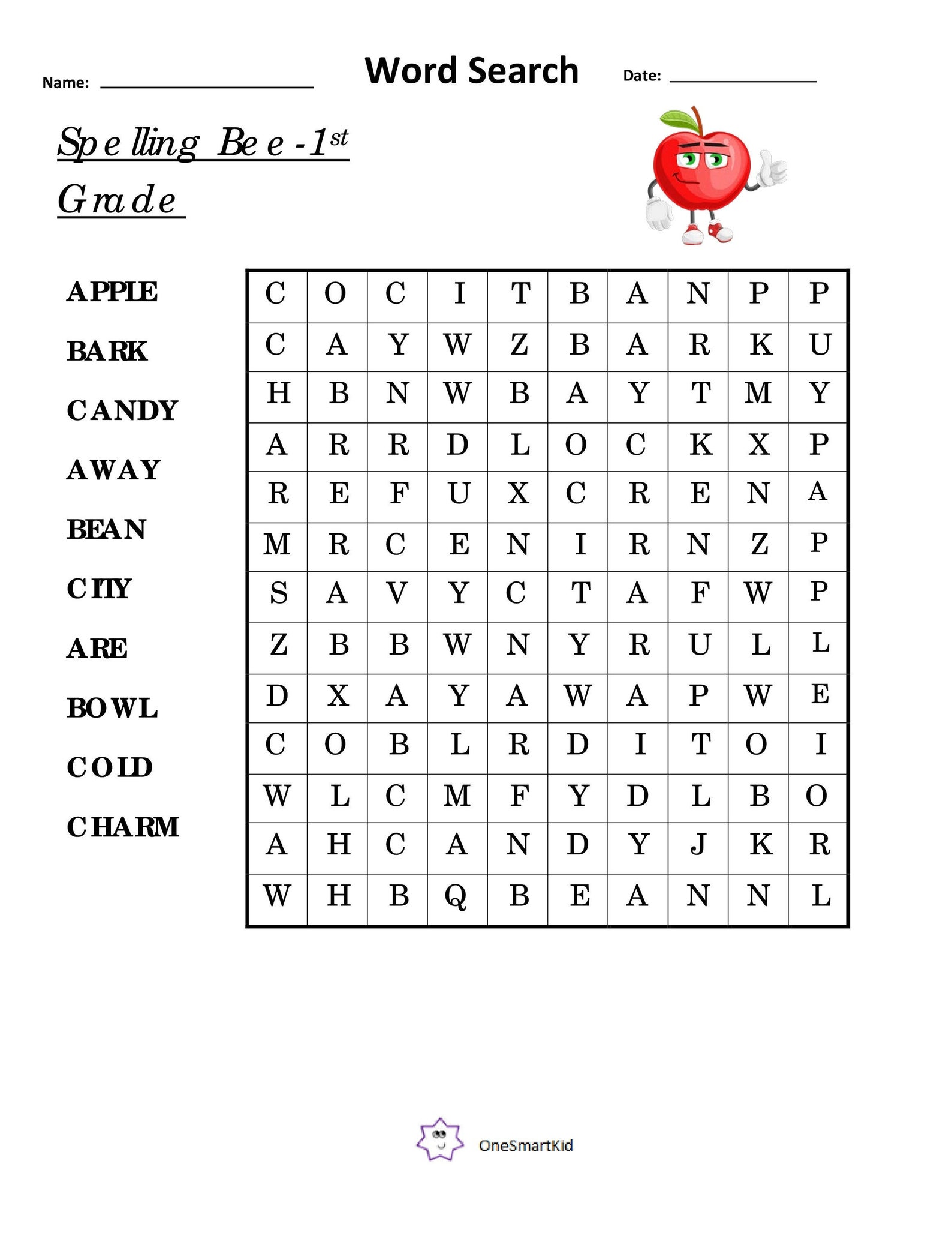 Spelling Bee- Kids Word Search 1st Grade- Apple - Etsy