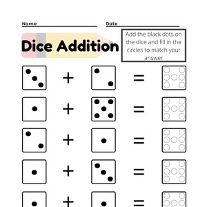 3 Adding With Dice Worksheets - Etsy