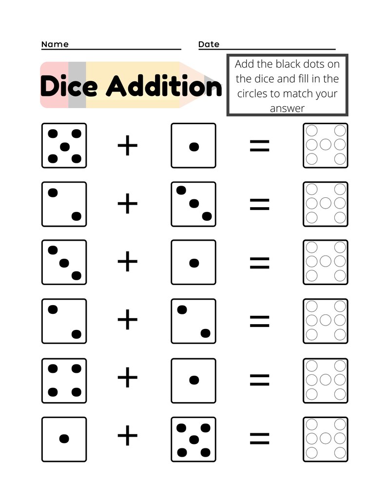 3 Adding With Dice Worksheets - Etsy
