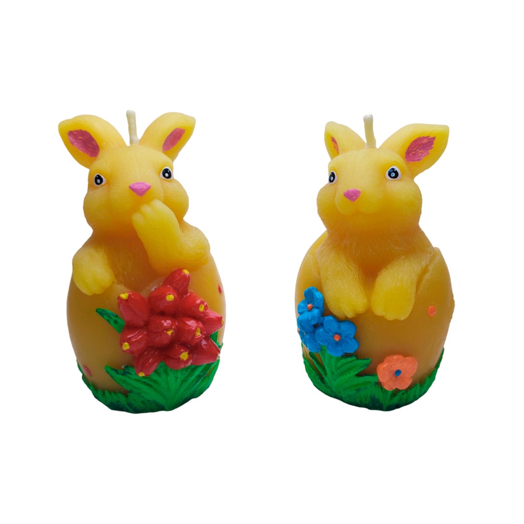 Beeswax Candle Cute Eggshell Bunny Candle With Flowers Easter Easter ...