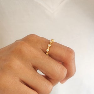 Dainty Gold Stacking Ring, Diamond Station Ring, Minimalist Ring ...