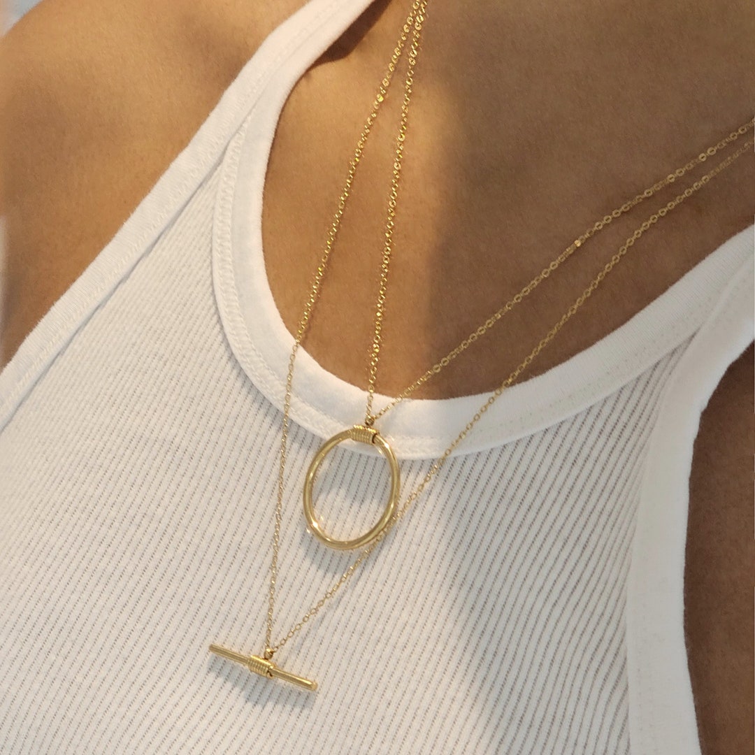 Multi Layer Necklace, T Bar Necklace, Circle Necklace, Minimalist ...