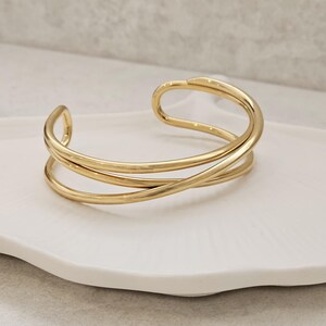 Gold Cuff Bracelet, Gold Cuff Bangle, 18ct Gold Plated Stacking Bangles ...