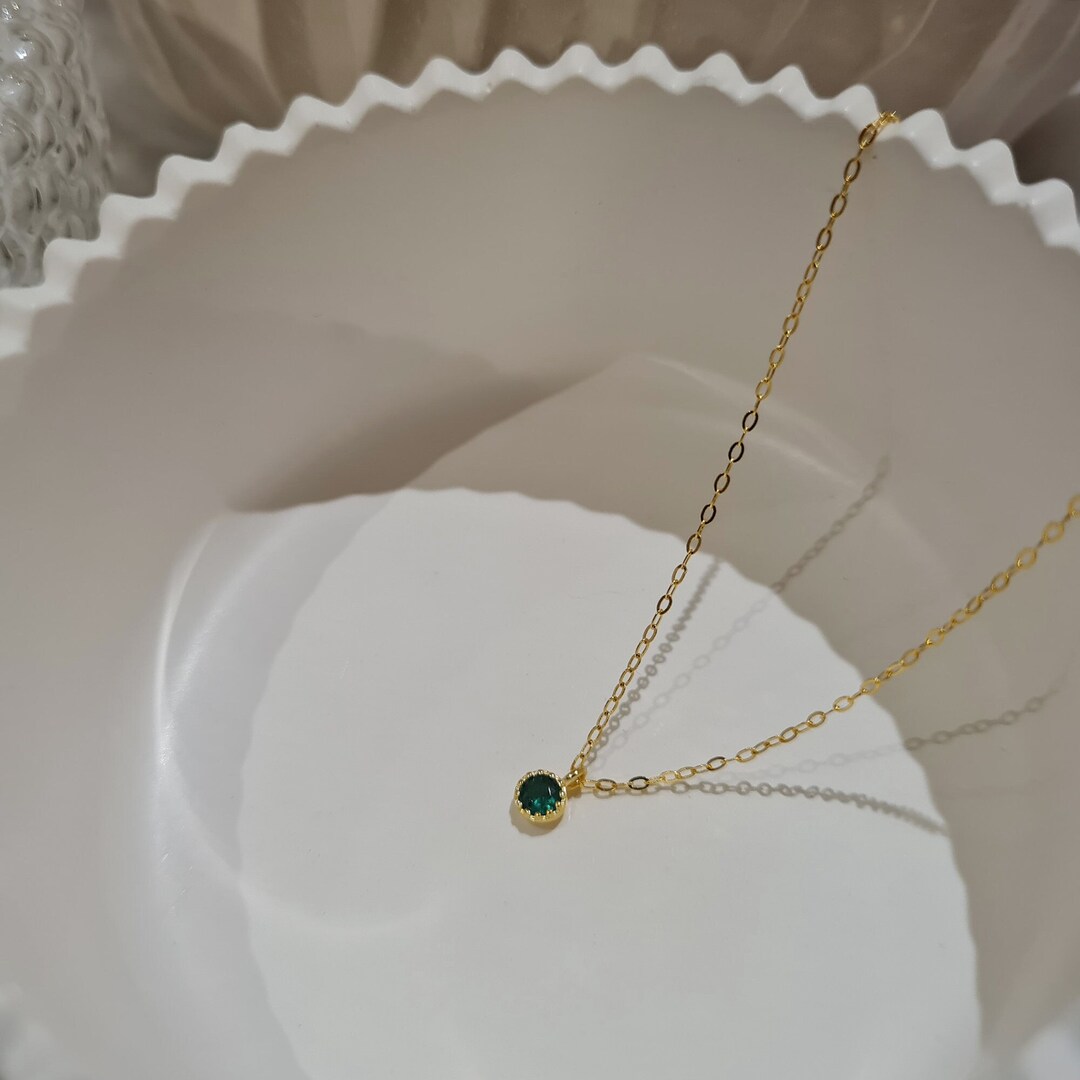 Tiny Emerald Solitaire Necklace 4mm, Green Emerald Stone Pendant ...