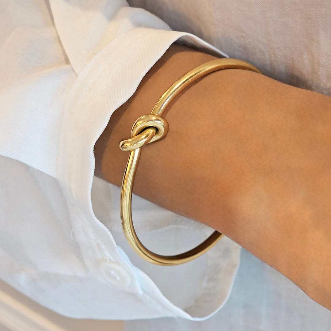 Gold Knot Bangle, Waterproof Bridesmaid Gift, Stackable Minimalist ...