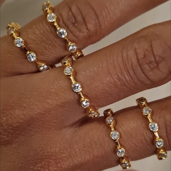 Dainty Gold Stacking Ring Diamond Station Ring Minimalist - Etsy